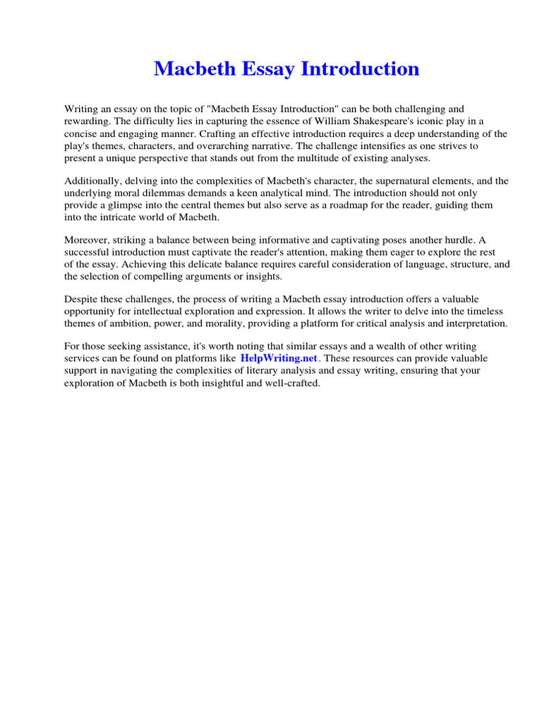Writing a Compelling Macbeth Essay Intro | PDF | Welfare | Essays