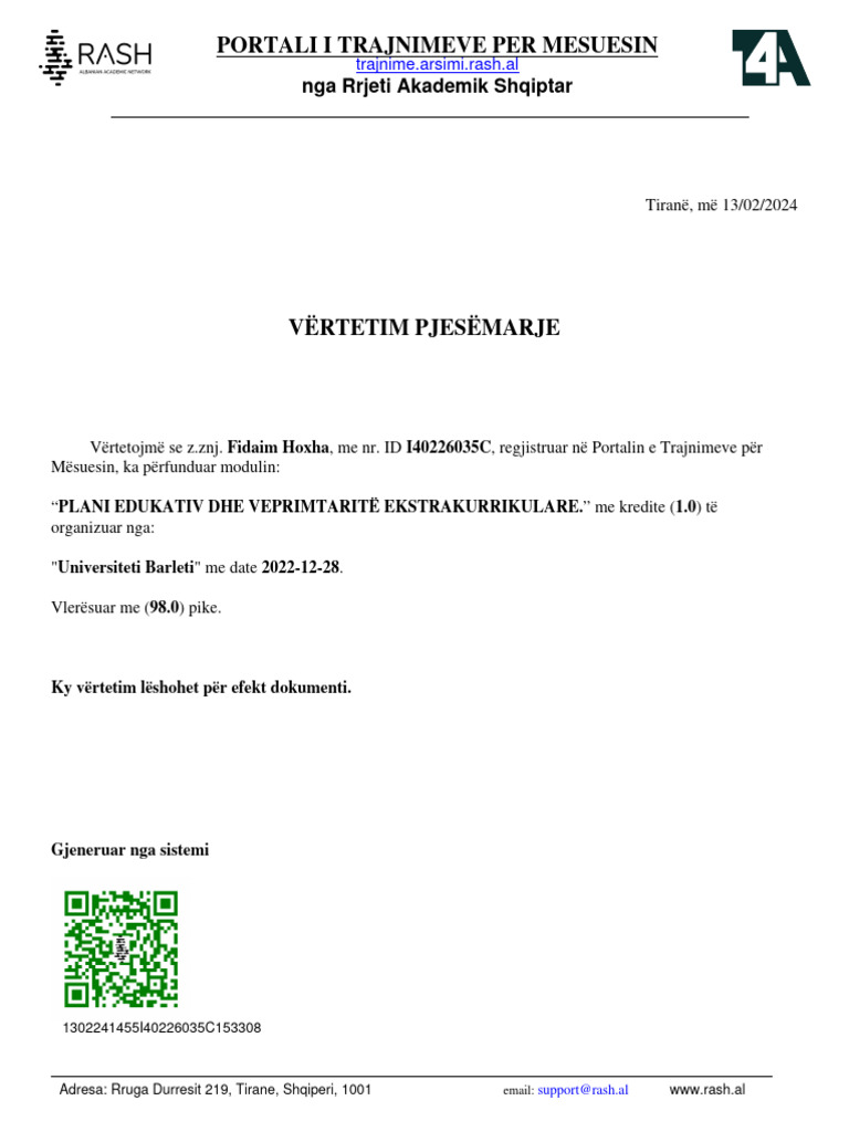 Vërtetim Fidaim Hoxha | PDF