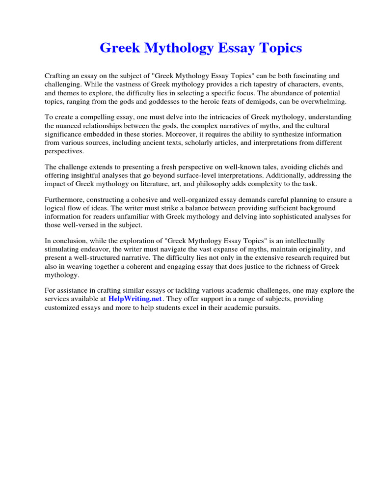 Greek Mythology Essay Topics | PDF | Zoroastrianism | Religious Belief ...