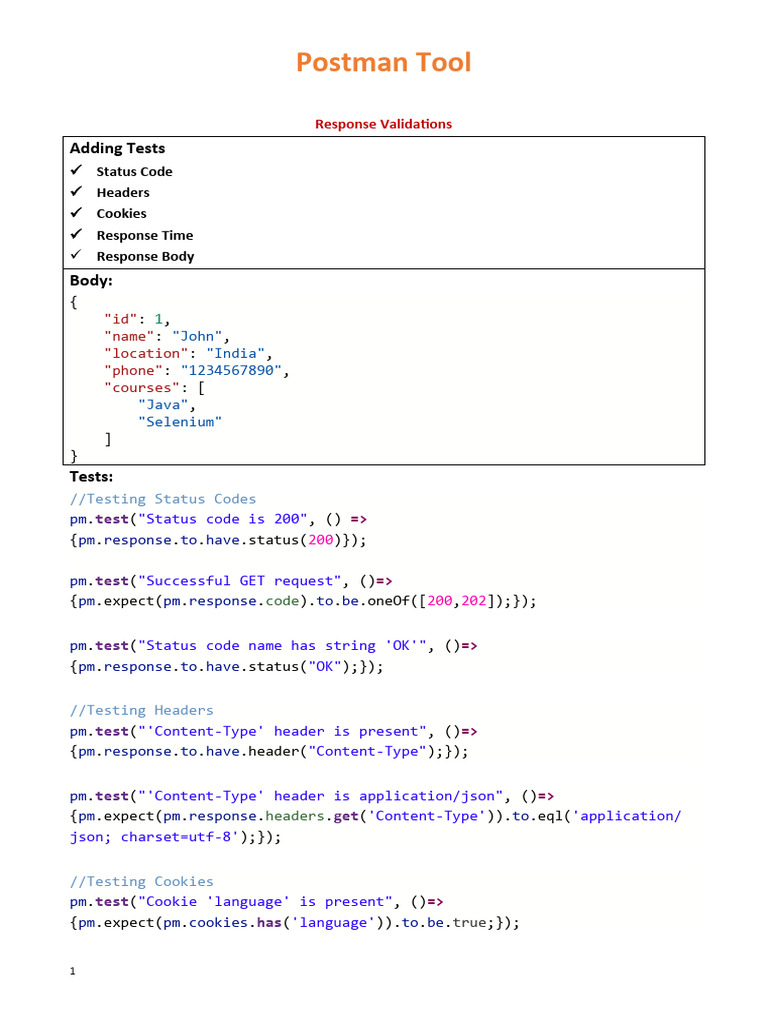 Response Validations in Postman | PDF | Json | Variable (Computer Science) Response Validations in Postman | PDF | Json | Variable (Computer Science)