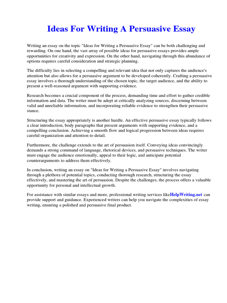 Ideas For Writing A Persuasive Essay | PDF | Amazon Rainforest | Persuasion