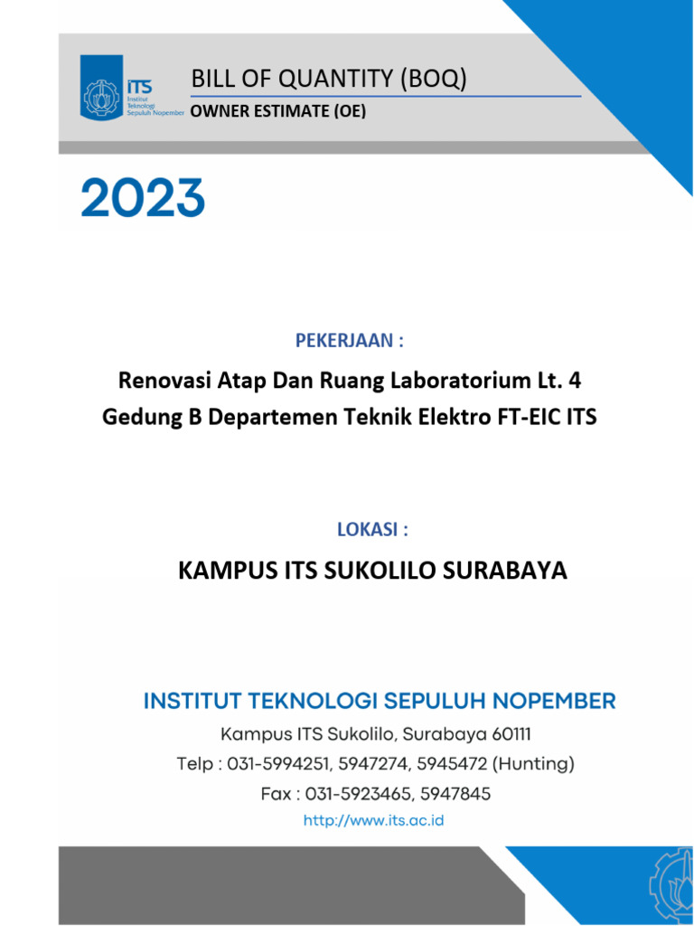 Oe Boq Renovasi Atap Dan Ruang Laboratorium Lt. 4 Gedung B Departemen Teknik Elektro Fteic Its ...