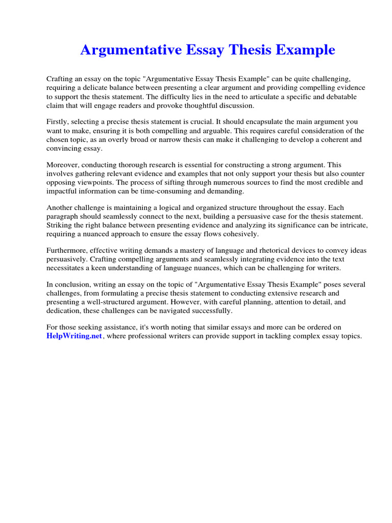 Argumentative Essay Thesis Example | PDF | Essays | Bald Eagle