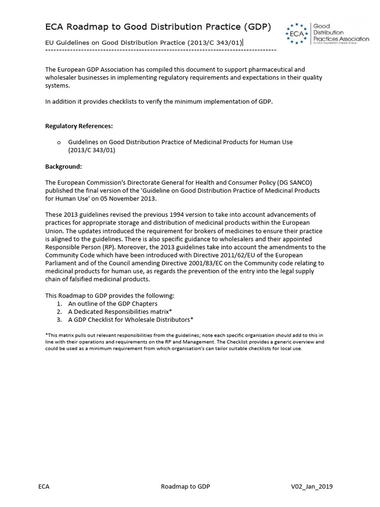 ECA Roadmap To Good Distribution Practice (GDP) : Regulatory References | Download Free PDF ...