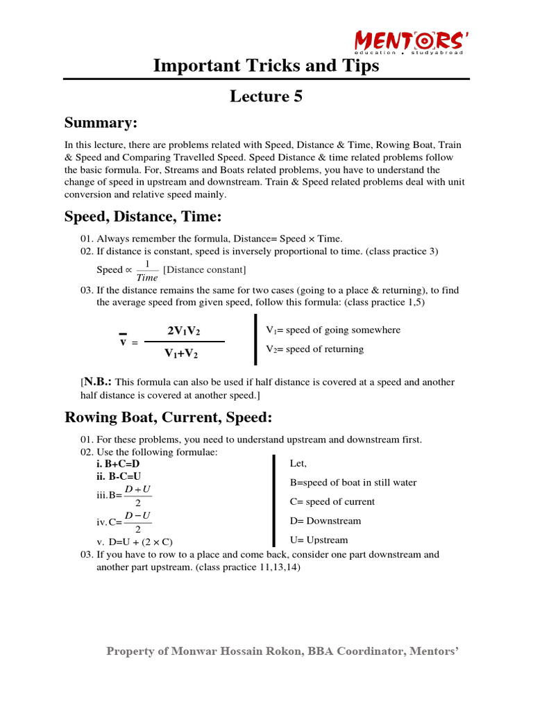 Math Handout - Lecture 05 | PDF | Speed | Mathematics
