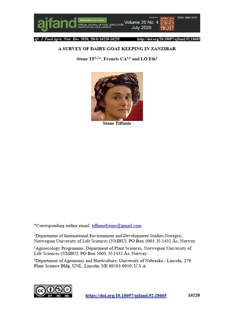 Survey on Dairy Goat Farming in Zanzibar | PDF | Agriculture | Milk