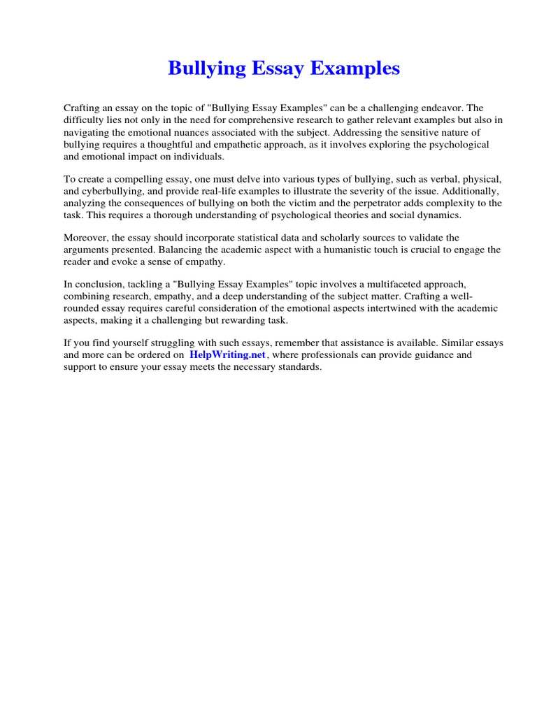 Bullying Essay Examples | PDF | Cloning | Eminent Domain
