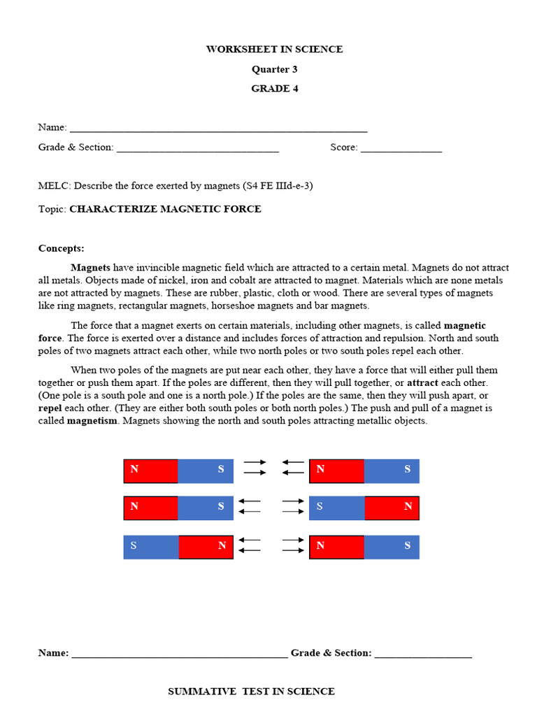 WORKSHEETS IN SCIENCE 4 3rd & 4th Quarter | PDF | Water | Fresh Water