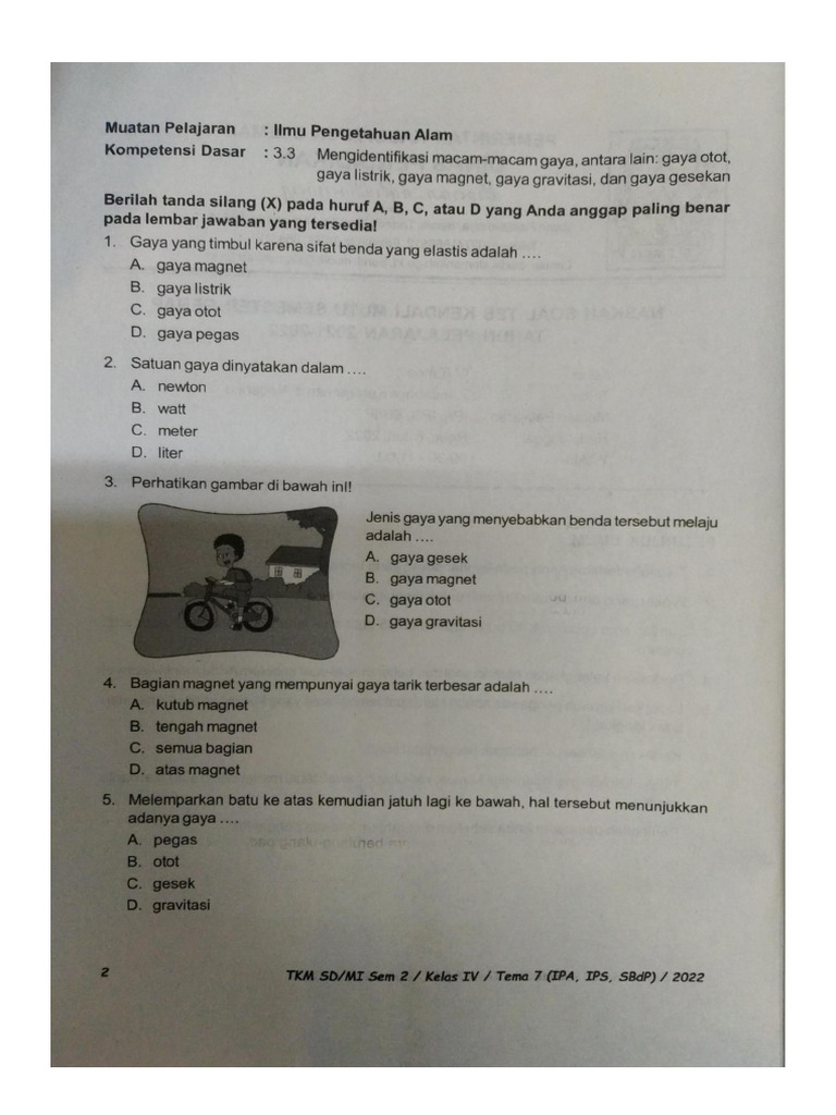 Kelas 4 PAS Semester 2 Soal IPA, IPS Dan SBDP Tema 7 | PDF