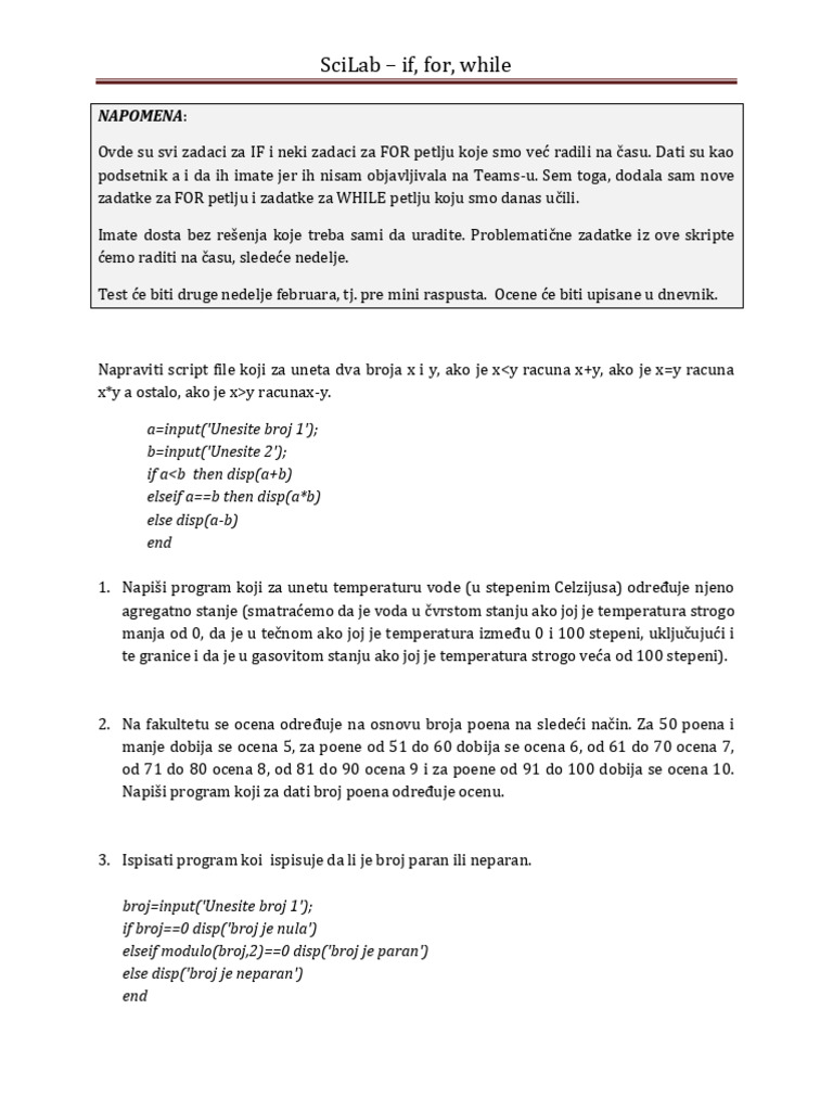 Scilab If For While | PDF