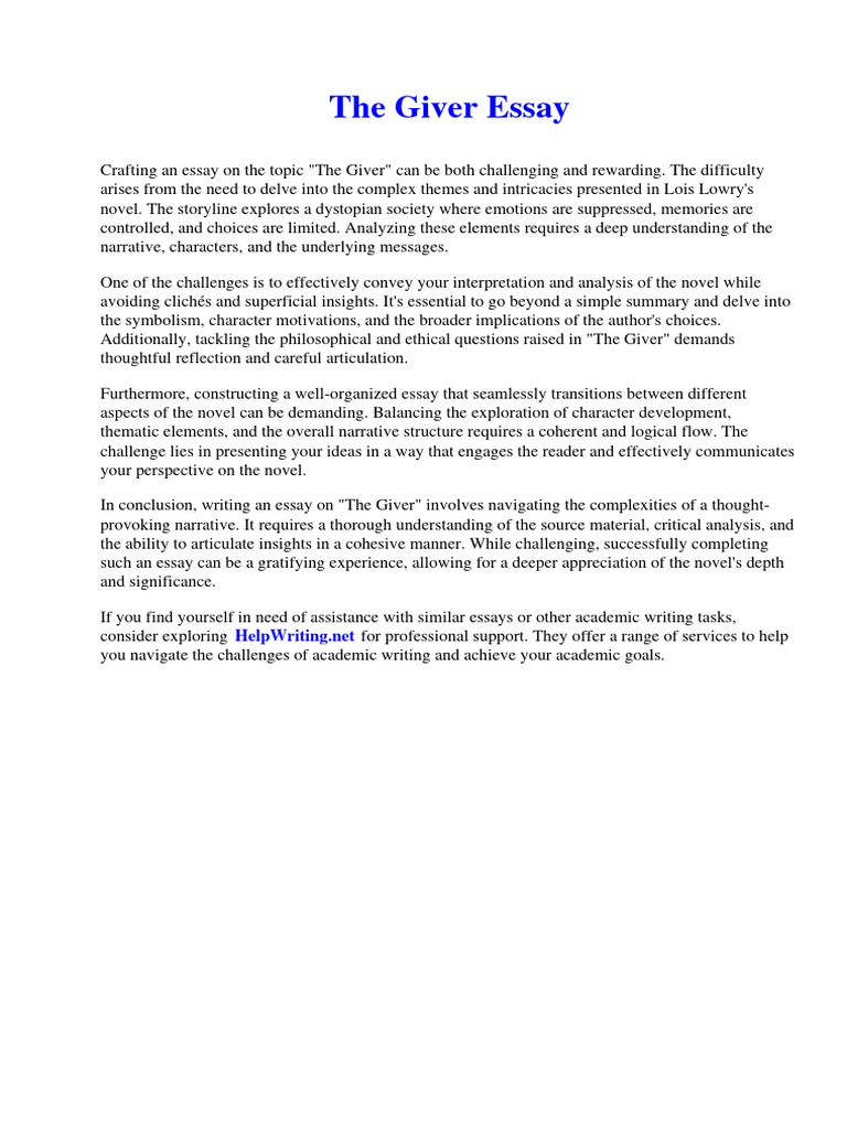 The Giver Essay | PDF | The Giver | Narrative