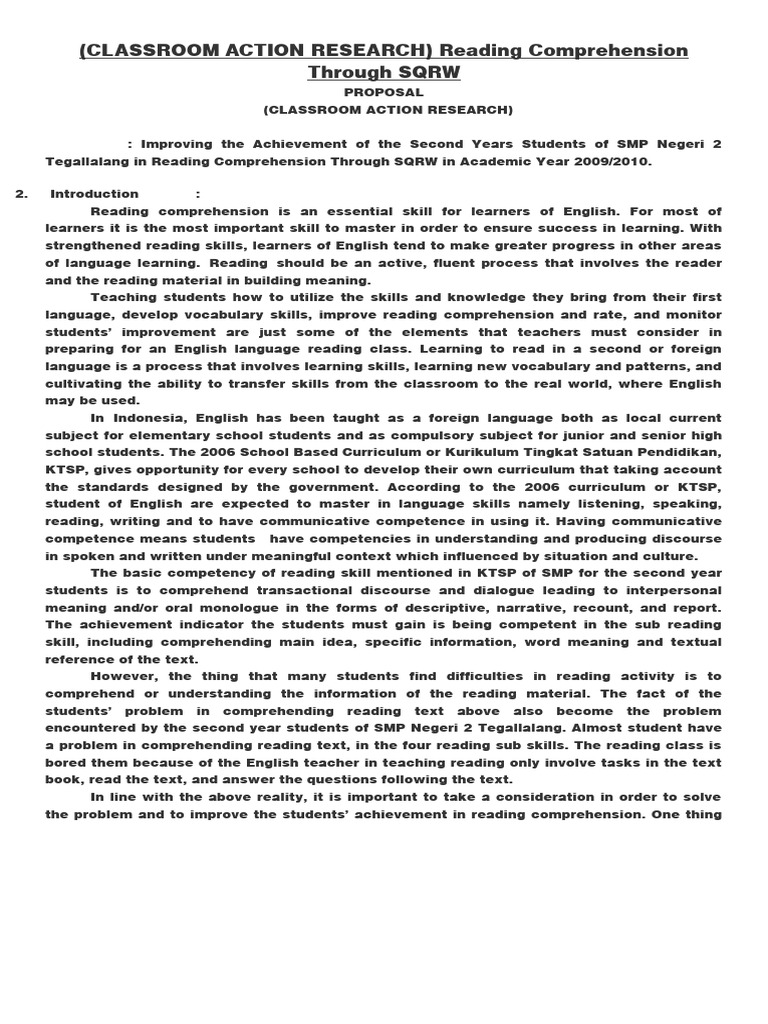 CLASSROOM ACTION RESEARCH-sample | PDF | Reading Comprehension | Curriculum