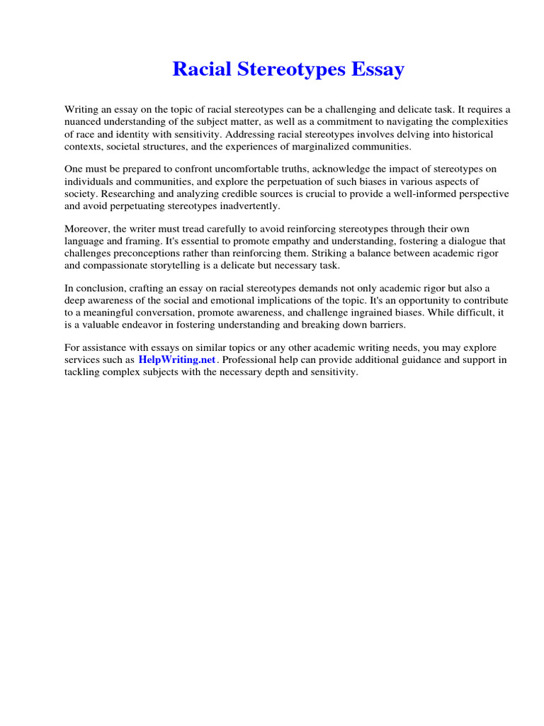 Racial Stereotypes Essay | PDF | Stereotypes | Essays