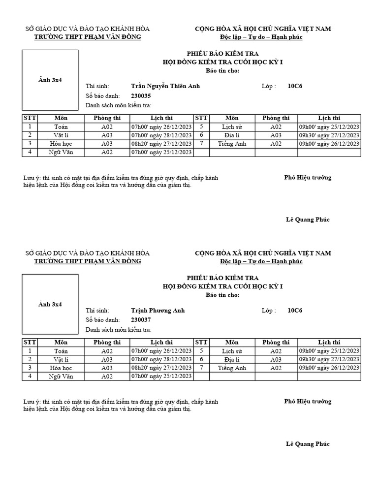 HS PhieuBaoThi K10-3 | PDF