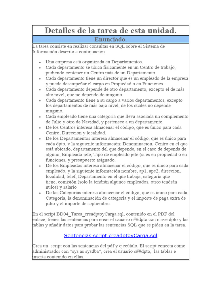 Detalles de La Tarea de Esta Unidad | PDF | SQL | Moodle