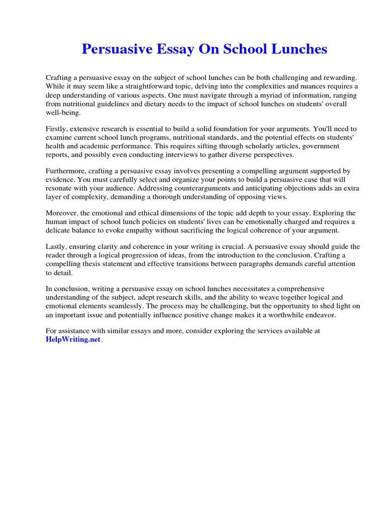 Persuasive Essay On School Lunches | PDF | Essays