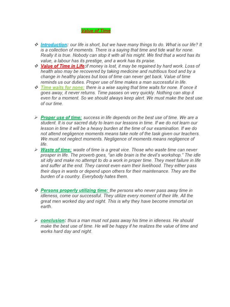 Value of time. Composition | PDF