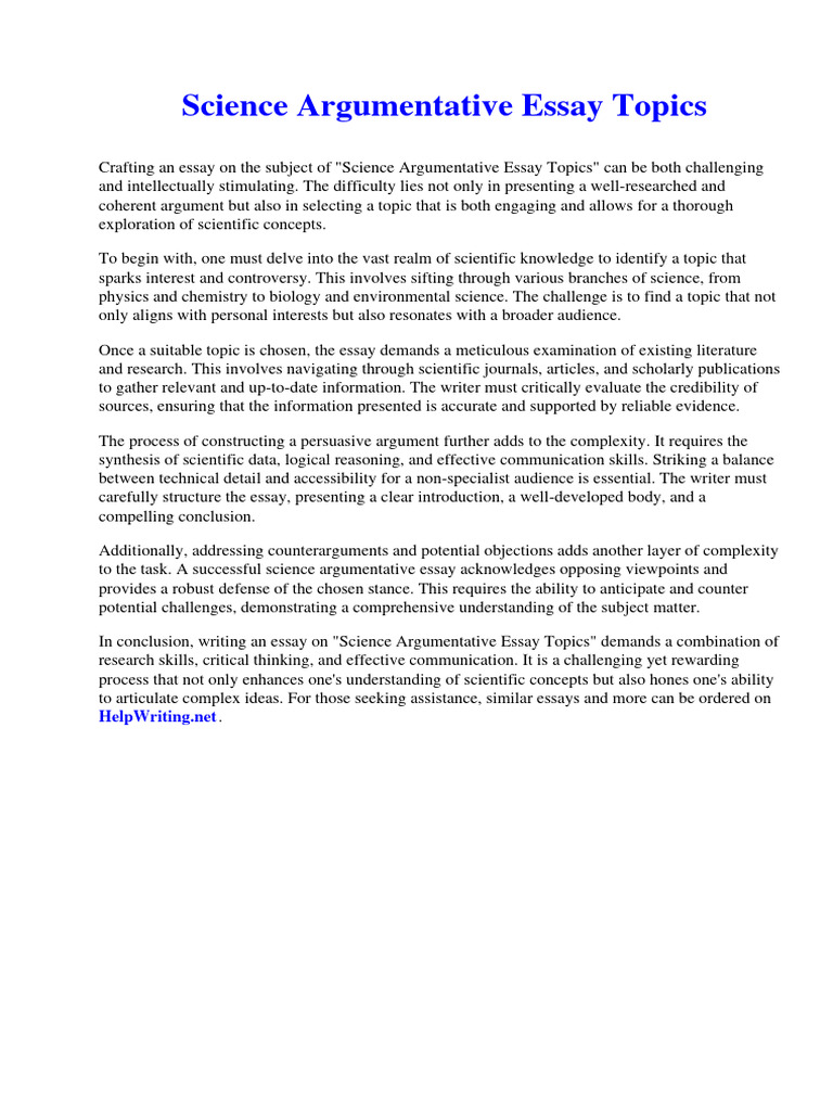 Science Argumentative Essay Topics | PDF | Essays | Science