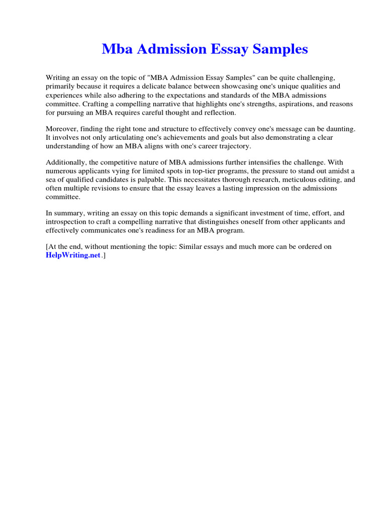 Mba Admission Essay Samples | Download Free PDF | Piercing The ...