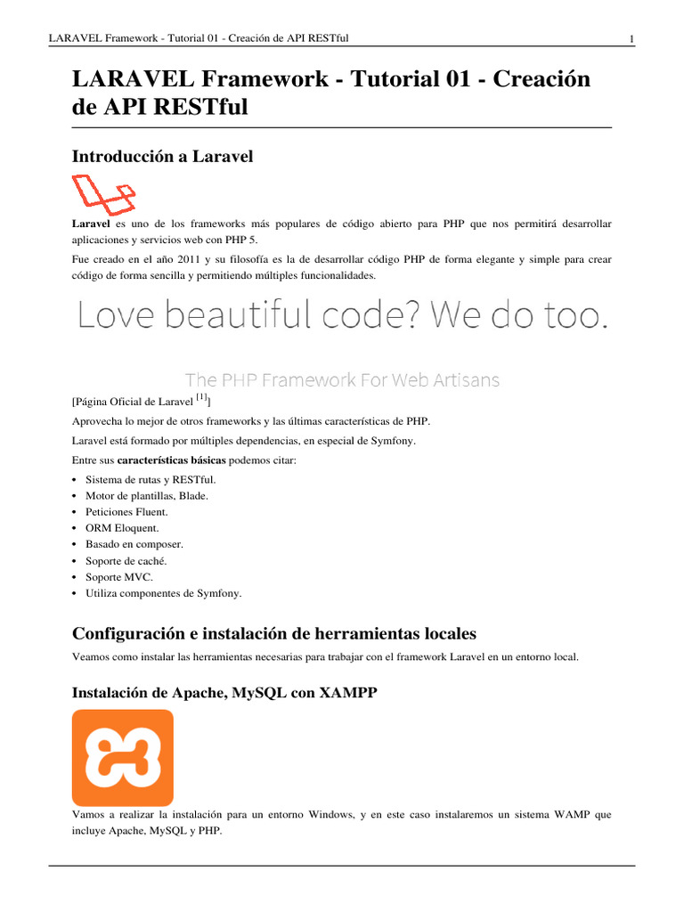 LARAVEL Framework - Tutorial 01 - Creación de API RESTful | PDF | Desarrollo de software ...