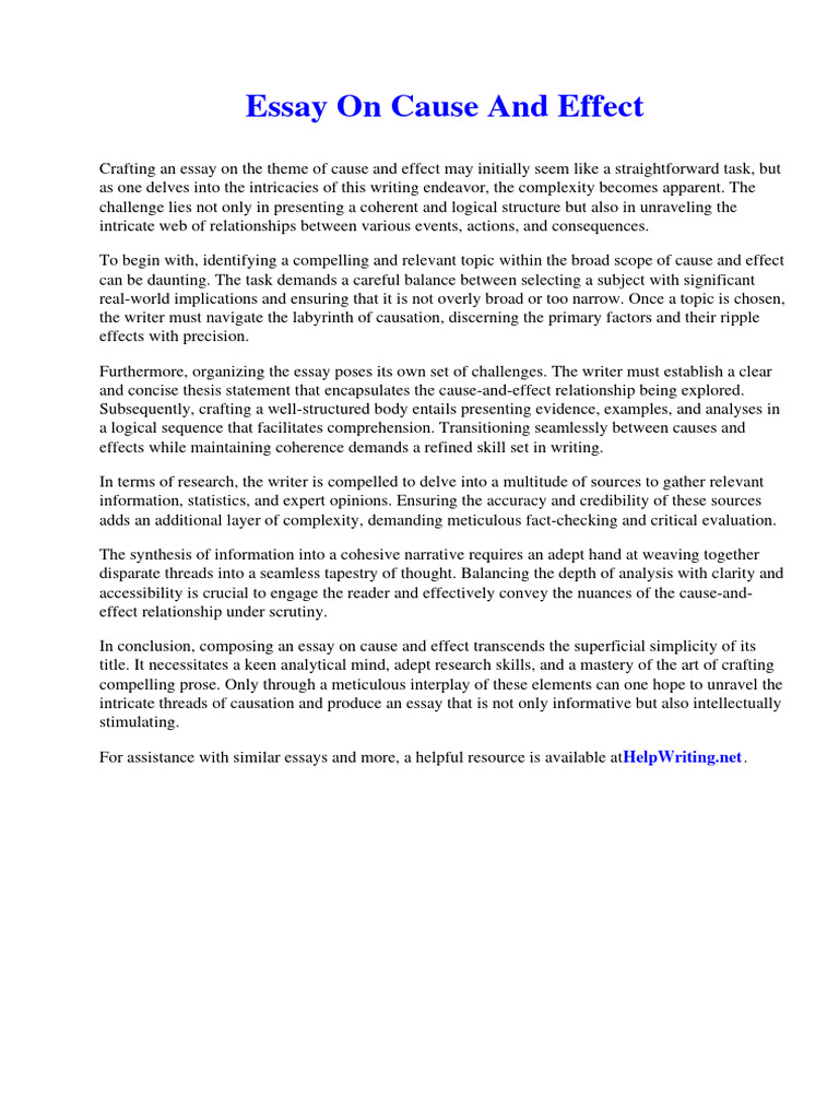 Essay On Cause and Effect | PDF | Helen Of Troy | Hera