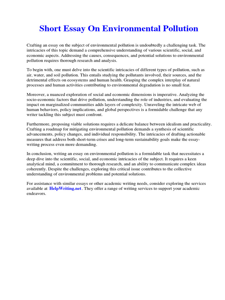 Short Essay On Environmental Pollution | PDF