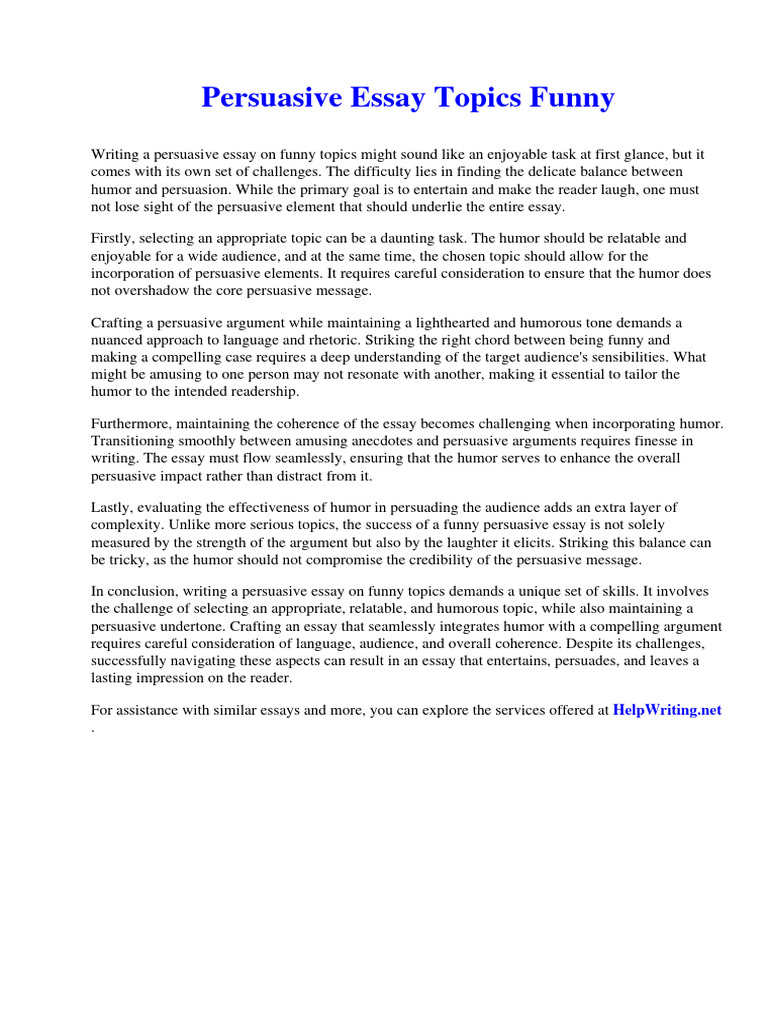 Persuasive Essay Topics Funny | PDF | Humour | Persuasion