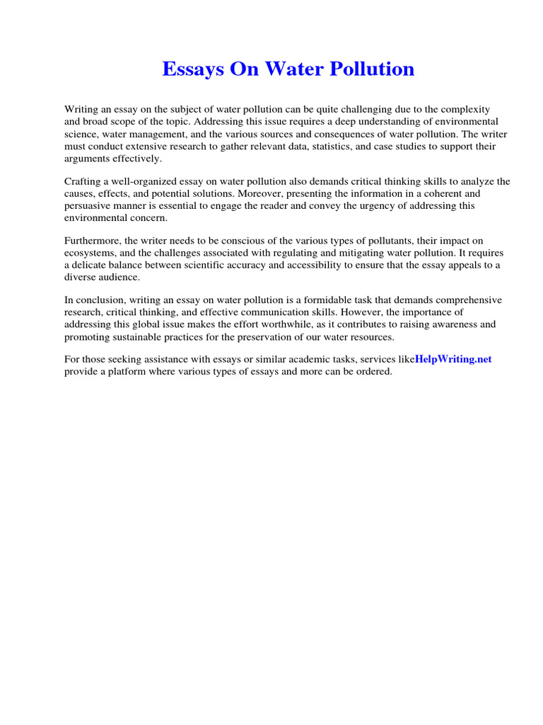 Essays On Water Pollution | PDF | Nursing | Essays