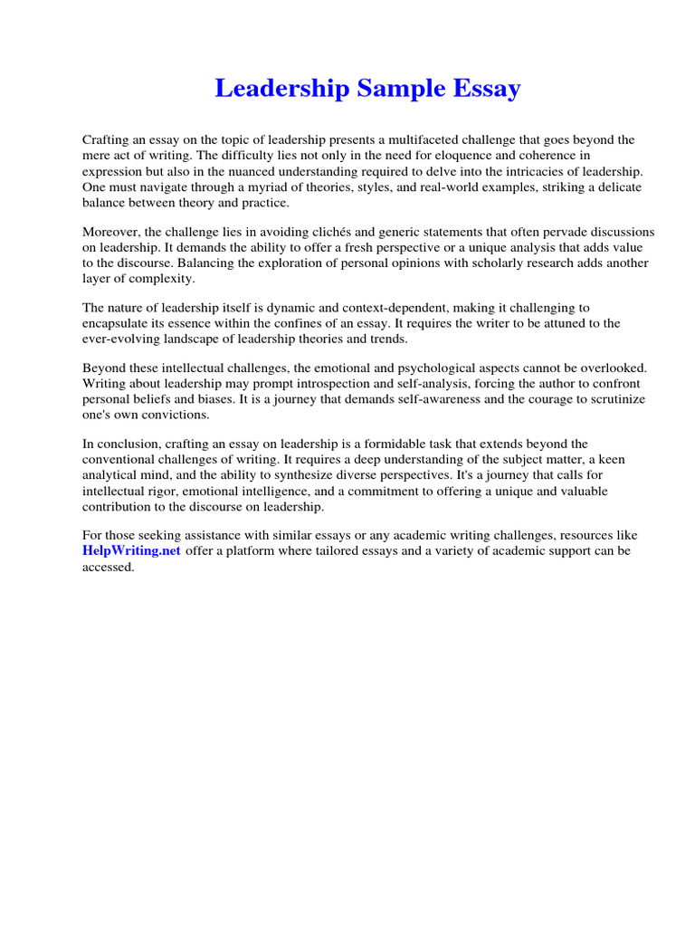 Leadership Sample Essay | PDF | Soft Drink | Leadership Leadership Sample Essay | PDF | Soft Drink | Leadership