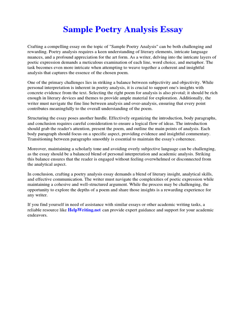 Sample Poetry Analysis Essay | PDF | Poetry | Essays