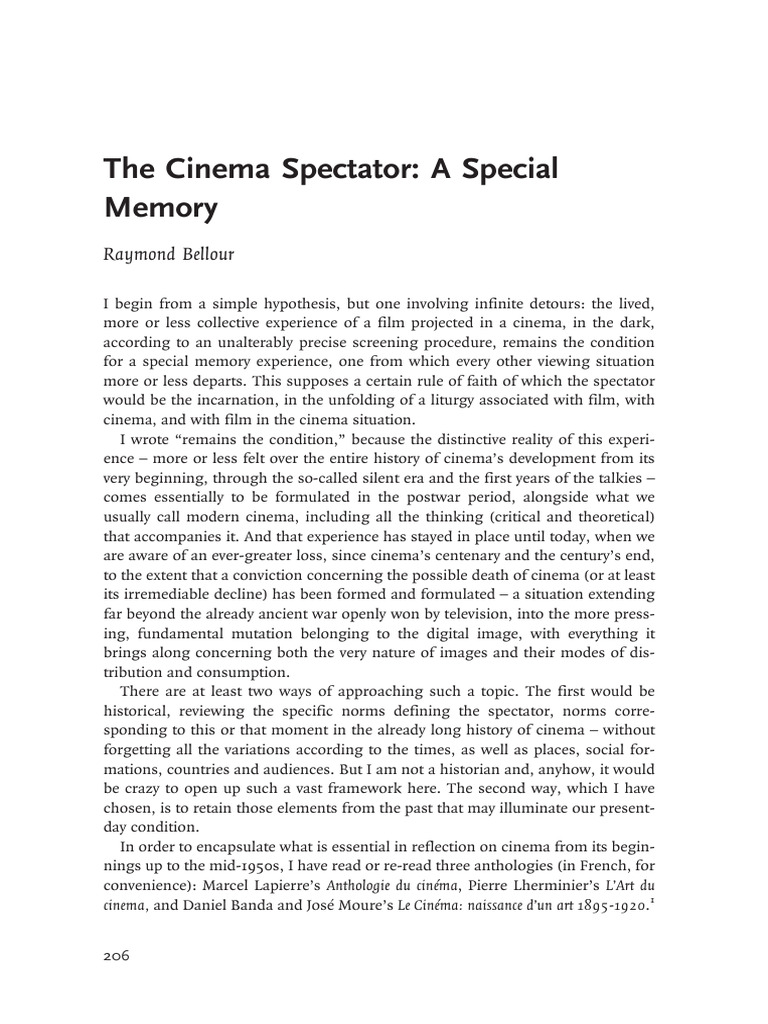 Raymond Bellour - "The Cinema Spectator A Special Memory" | PDF