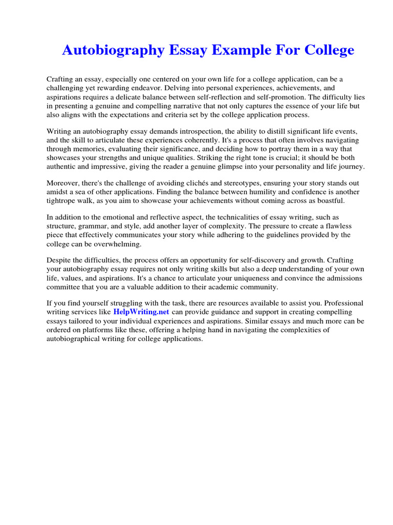 Autobiography Essay Example for College | PDF