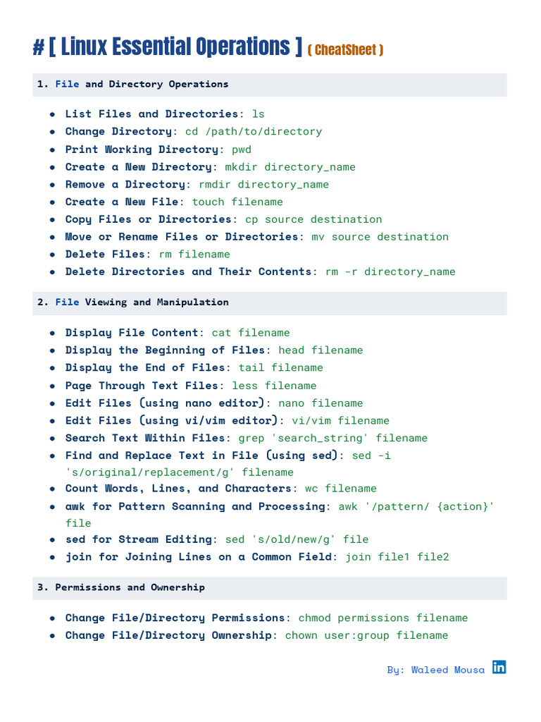 Linux Essential Operations - CheatSheet | PDF | Computer File | Secure Shell