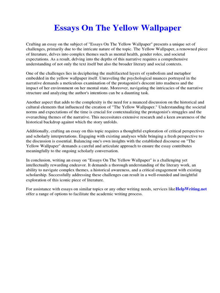 Essays On The Yellow Wallpaper | PDF