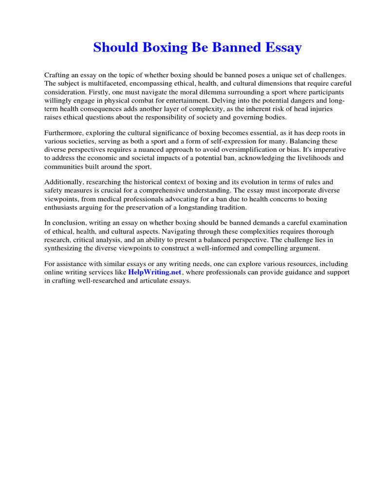 Should Boxing Be Banned Essay | PDF | Species | Jimmy Carter