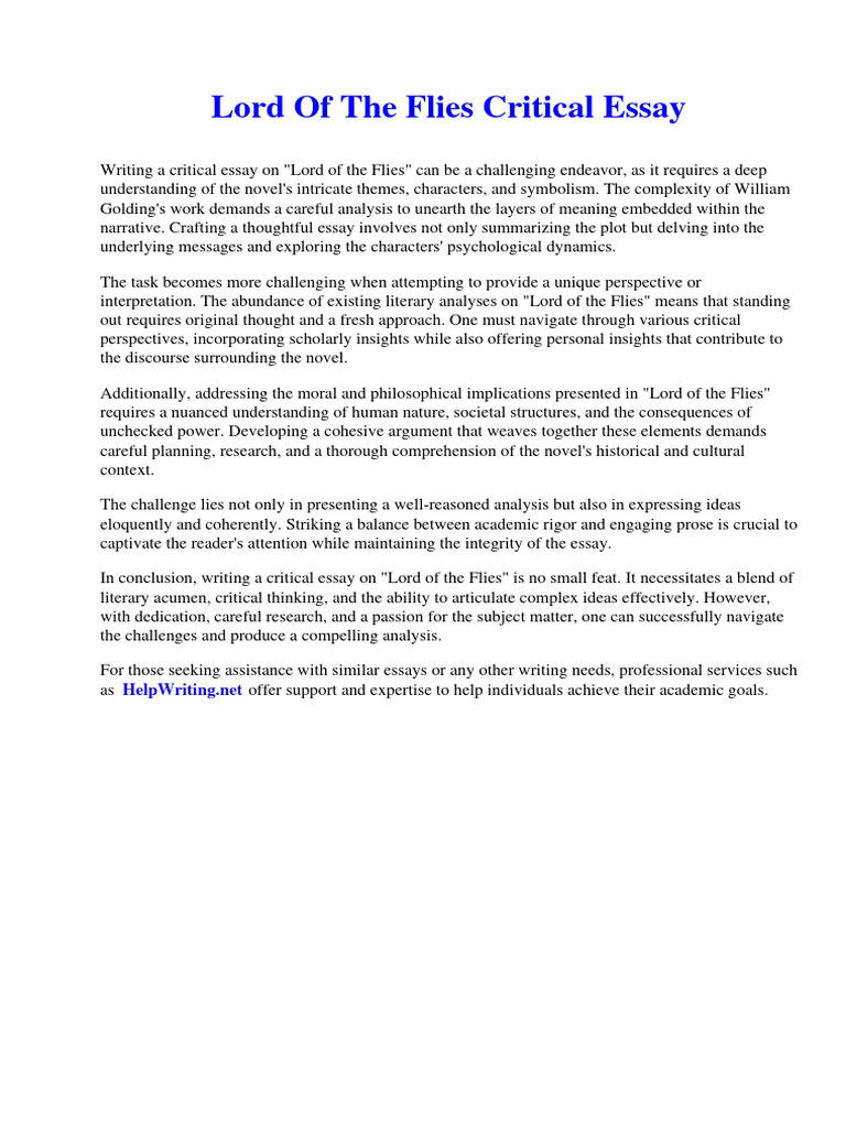 Lord of The Flies Critical Essay | Download Free PDF | Essays | Narrative