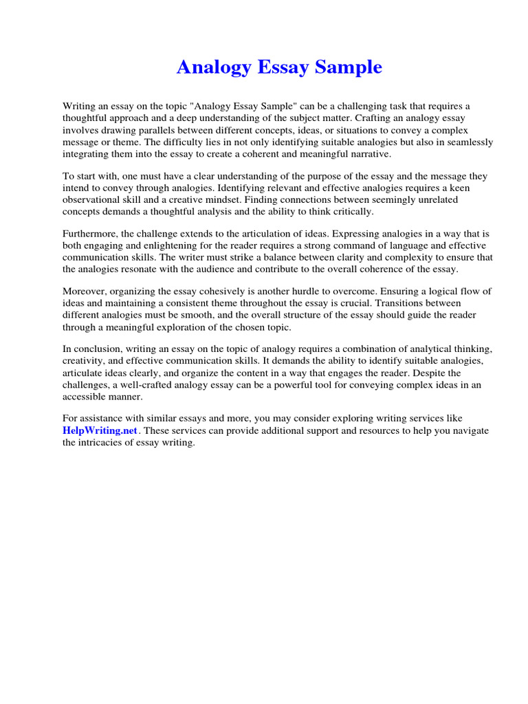 Analogy Essay Sample | PDF | Essays | Analogy