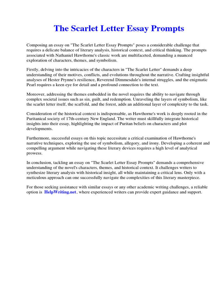 The Scarlet Letter Essay Prompts | PDF | Pain | The Scarlet Letter
