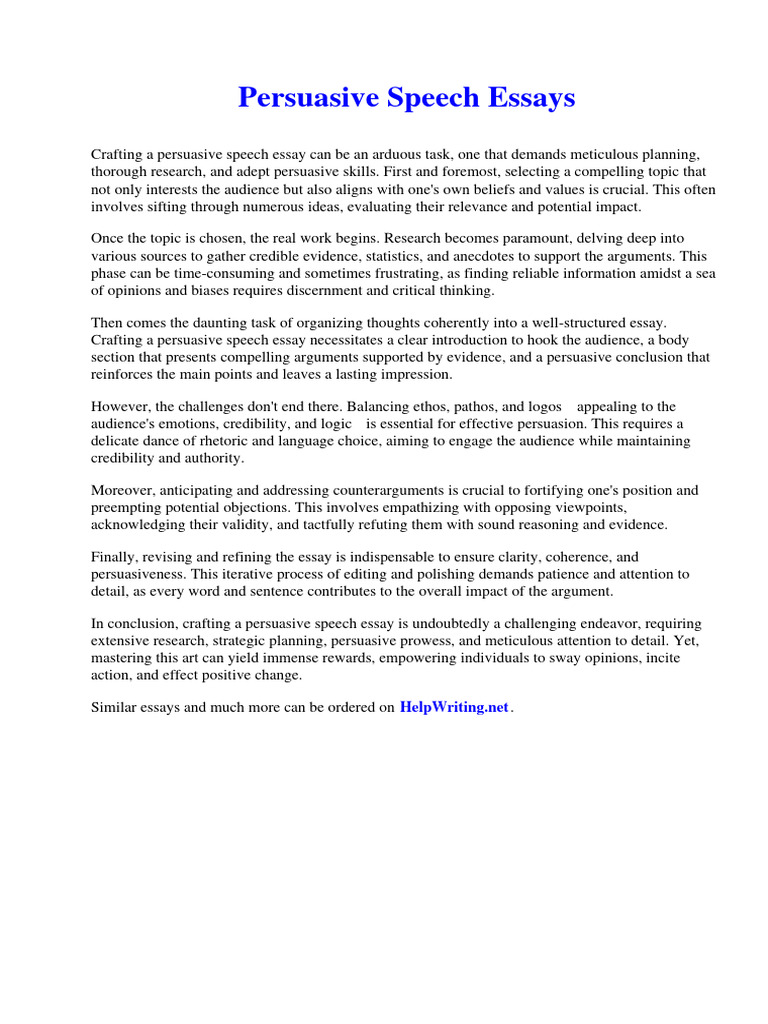 Persuasive Speech Essays | PDF | Rhetoric | Persuasion