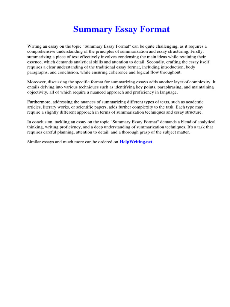 Summary Essay Format | PDF | Essays | Alzheimer's Disease