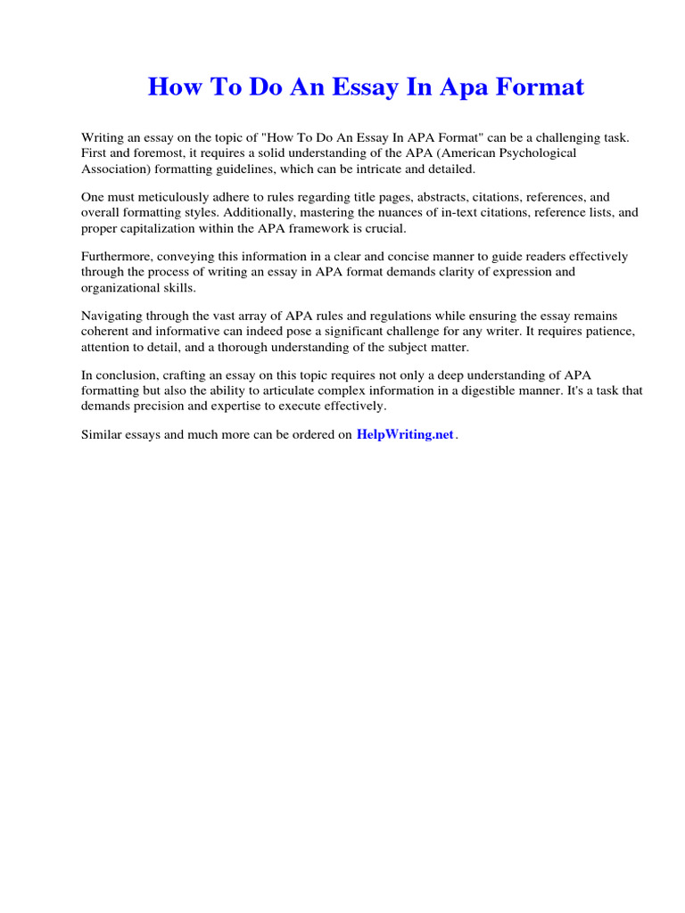 How To Do An Essay in Apa Format | PDF