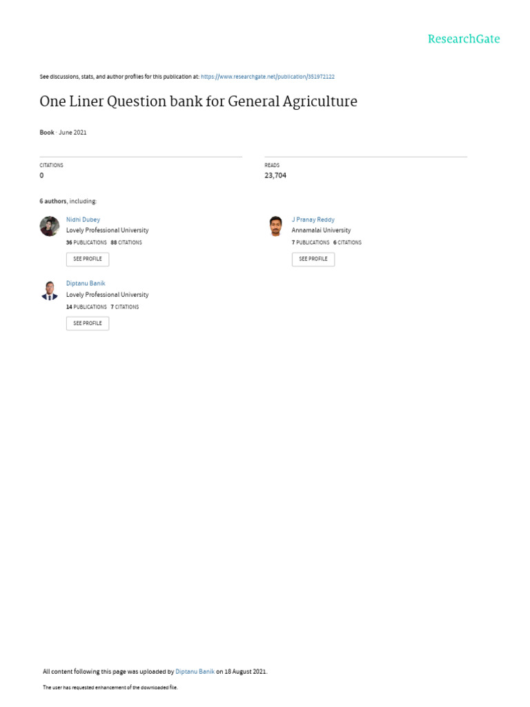 One Liner Question Bank For General Agriculture | Download Free PDF ...