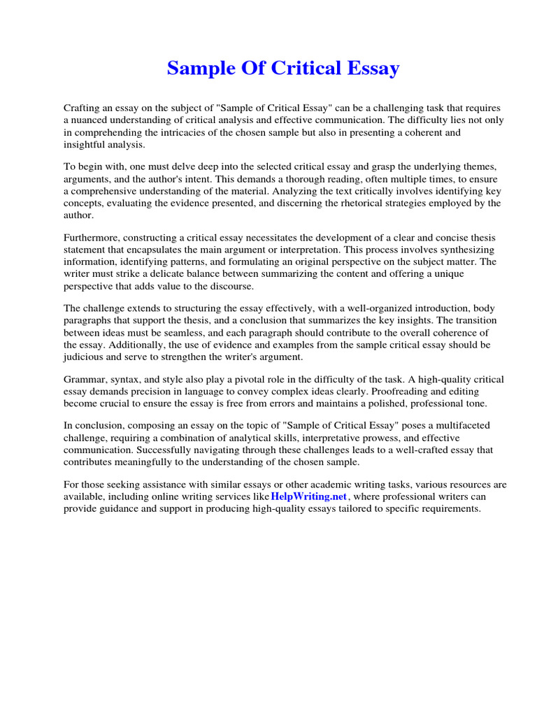 Sample of Critical Essay | PDF | Angling | Essays