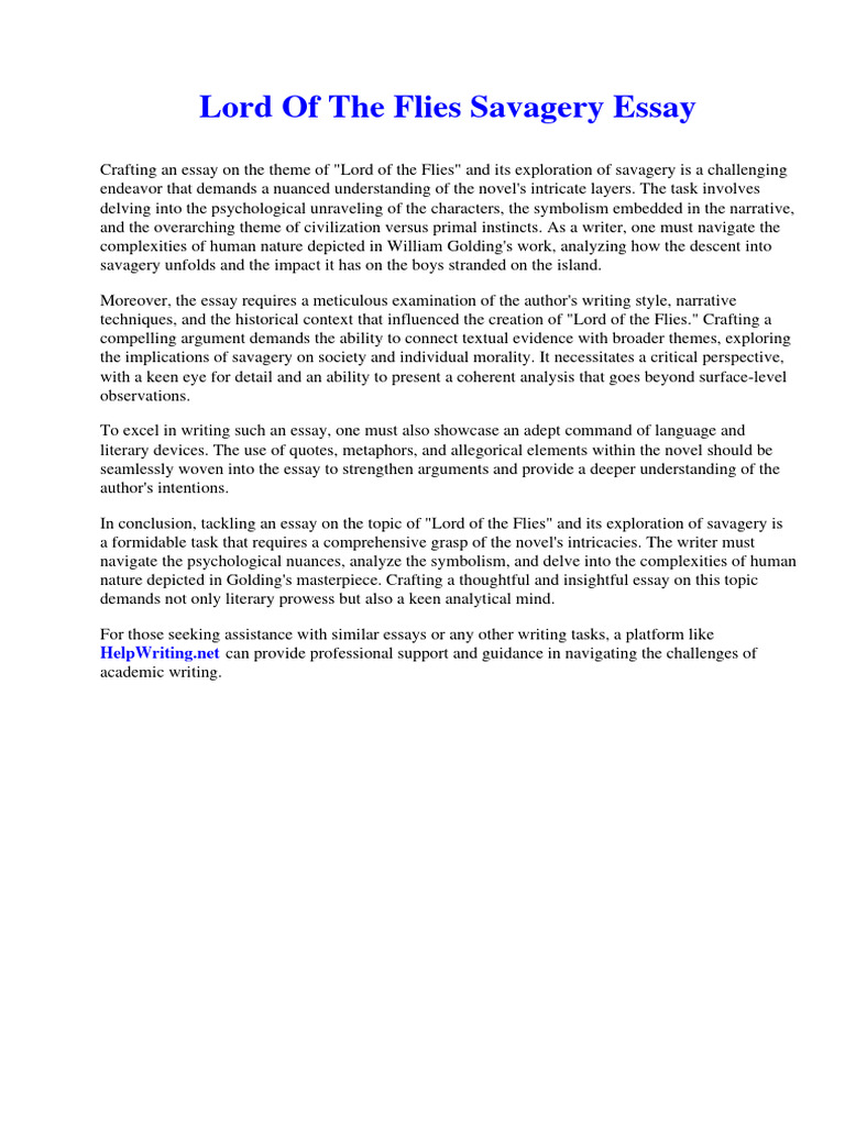 Lord of the Flies Savagery Analysis | PDF | Imperialism | Essays