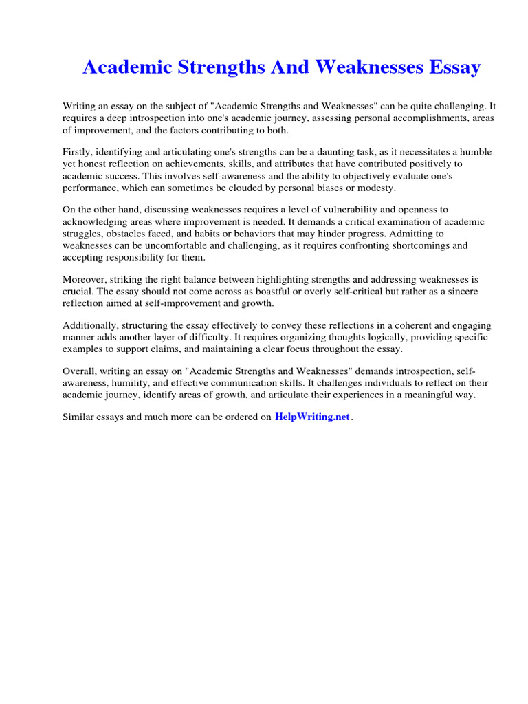 Academic Strengths and Weaknesses Essay | PDF | Body Image | Market Access