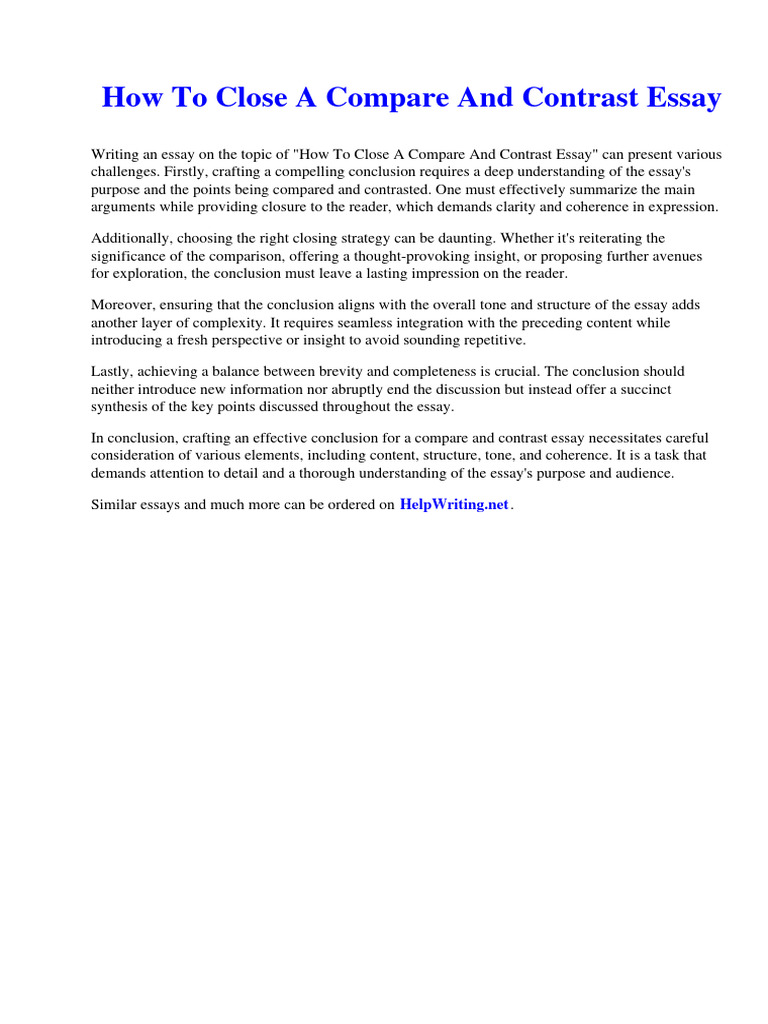 How To Close A Compare and Contrast Essay | PDF | Essays | William ...