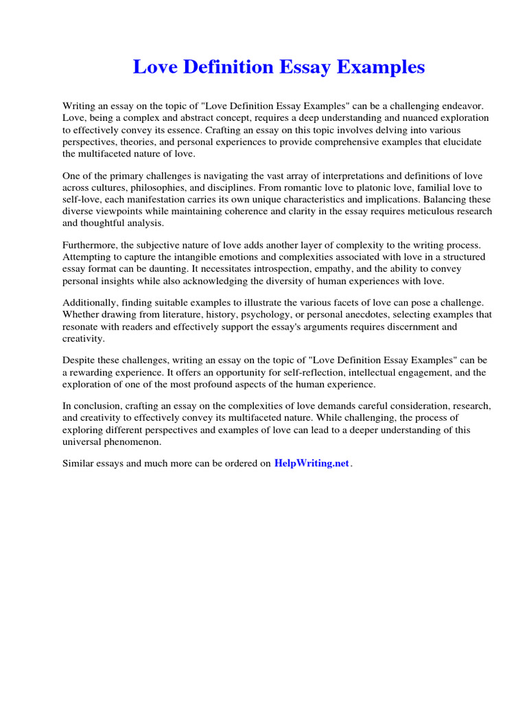 Love Definition Essay Examples | PDF | Chemical Reactions | Methyl Group