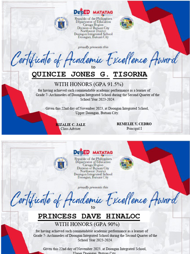 CERTIFICATE 1st Q | PDF | Student Assessment And Evaluation ...