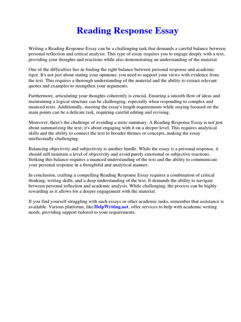 Reading Response Essay | PDF | Essays | Thought