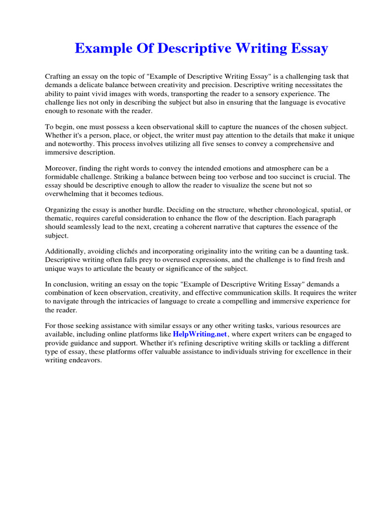 Example of Descriptive Writing Essay | PDF